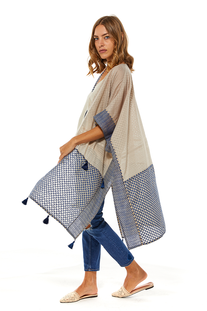 Tia Half & Half Kimono With Tassels Detailing – Gingerlining