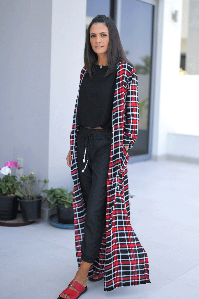 Checkered Kimono With Side Pockets - Red – Gingerlining
