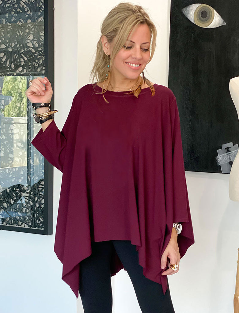 3/4 Sleeves Poncho Top - Maroon – Gingerlining